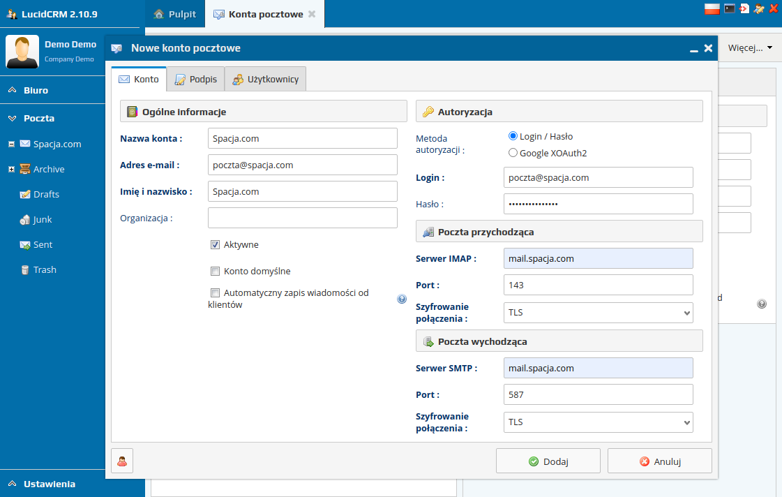 Konfiguracja poczty i integracja z Gmail | LucidCRM | CRM Online